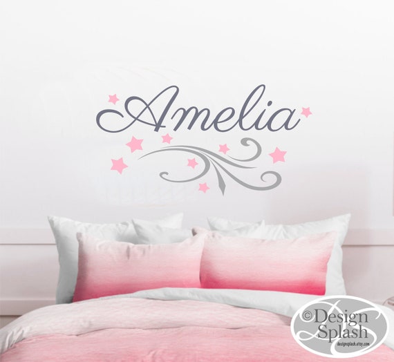 Personalized Name With Flourish and Stars Vinyl Wall Decal | Etsy
