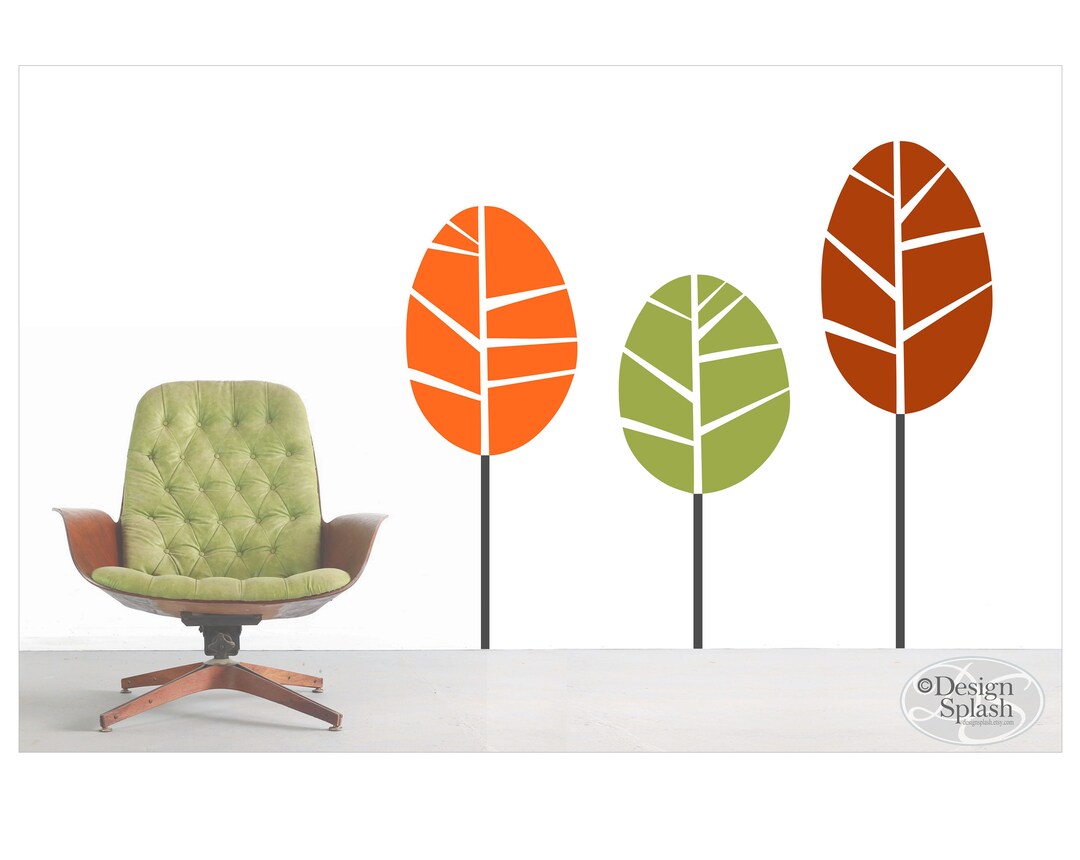 Mid Century Modern Trees, Vinyl Wall Decals, Retro Modern BT-106 - Etsy