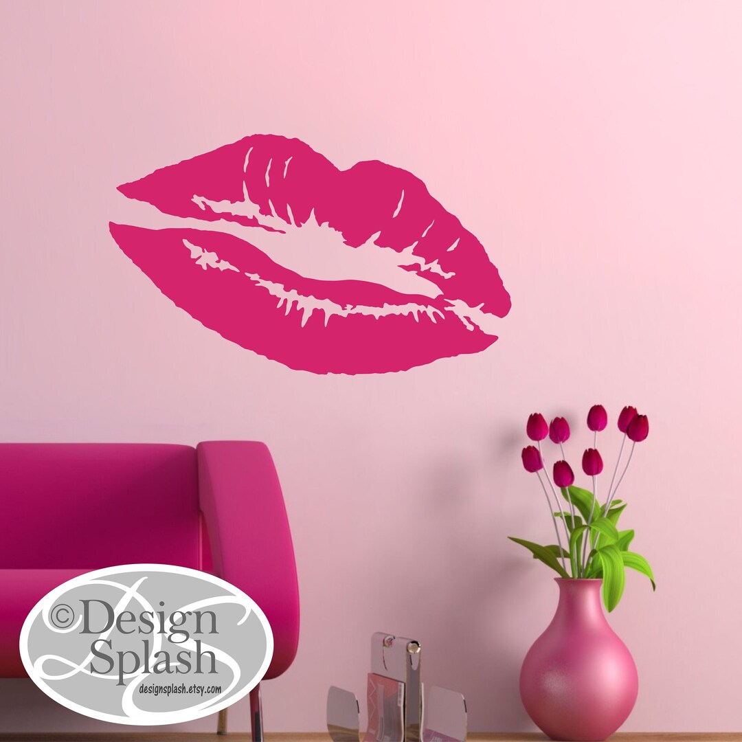 Kissy Lips Wall Decal, Girl's Room Fashion Wall Art, Lipstick Decal S ...