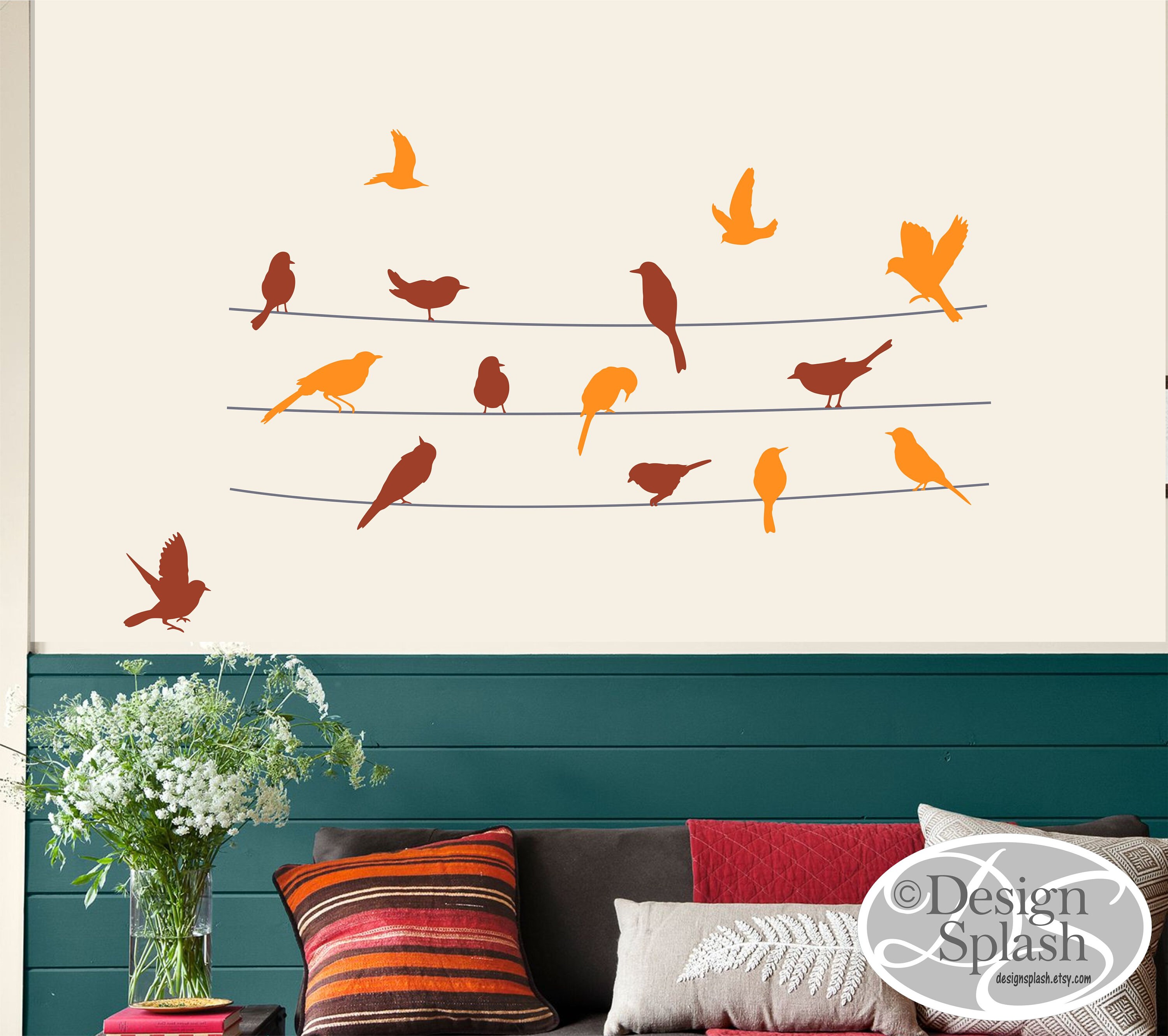 Birds on a Line Vinyl Wall Decal Set A-112 - Etsy