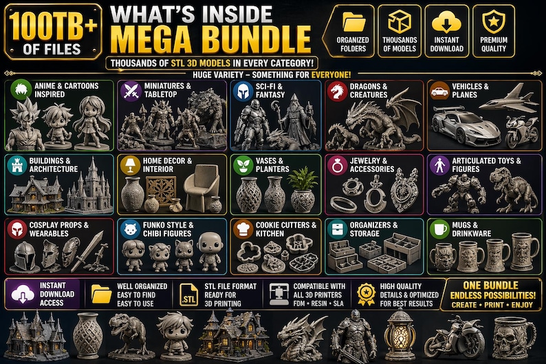 100TB STL 3D Models Mega Bundle | Anime, Toys, Miniatures, Home Decor ...