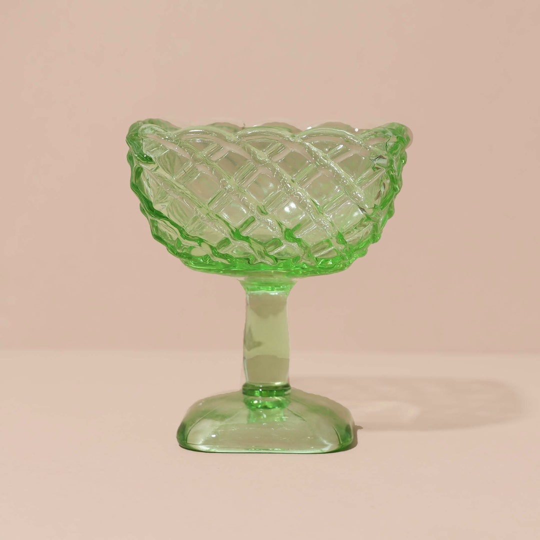 L.E. Smith Glass Trellis Pedestal Basket Dessert Cup, Vintage Glassware ...