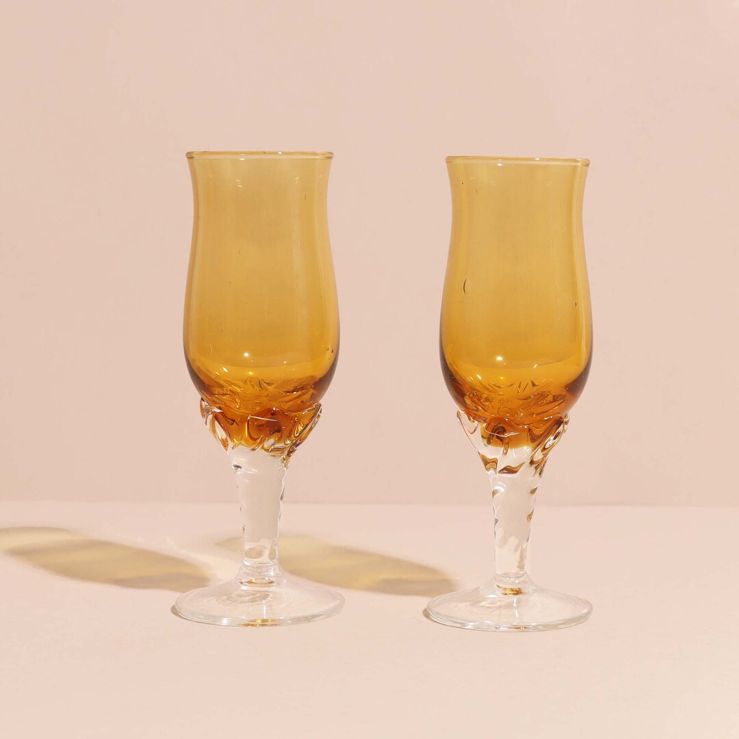 Vintage Yellow Twisted Stem Shot Glasses, Vintage Shot Glasses - Etsy