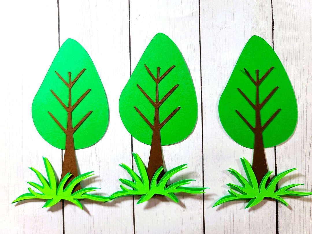 Trees With Grass Die Cuts, Tree Embellishment, Tree Card Topper - Etsy