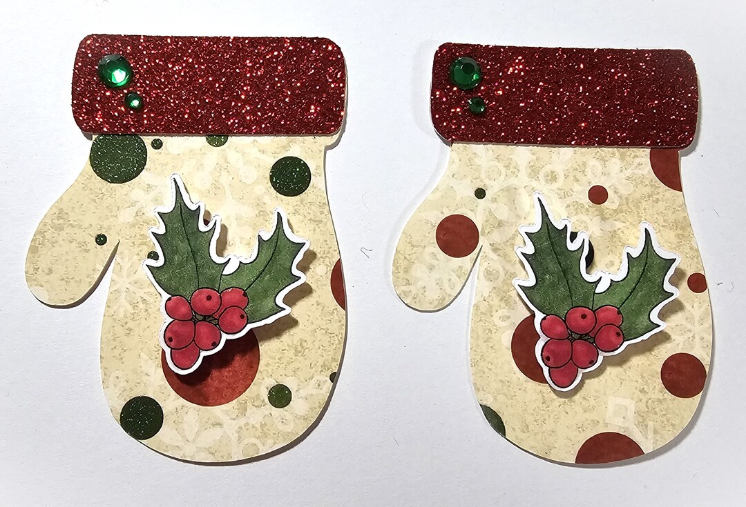 Christmas Mitten Embellishment, Christmas Card Topper, Christmas Tag ...