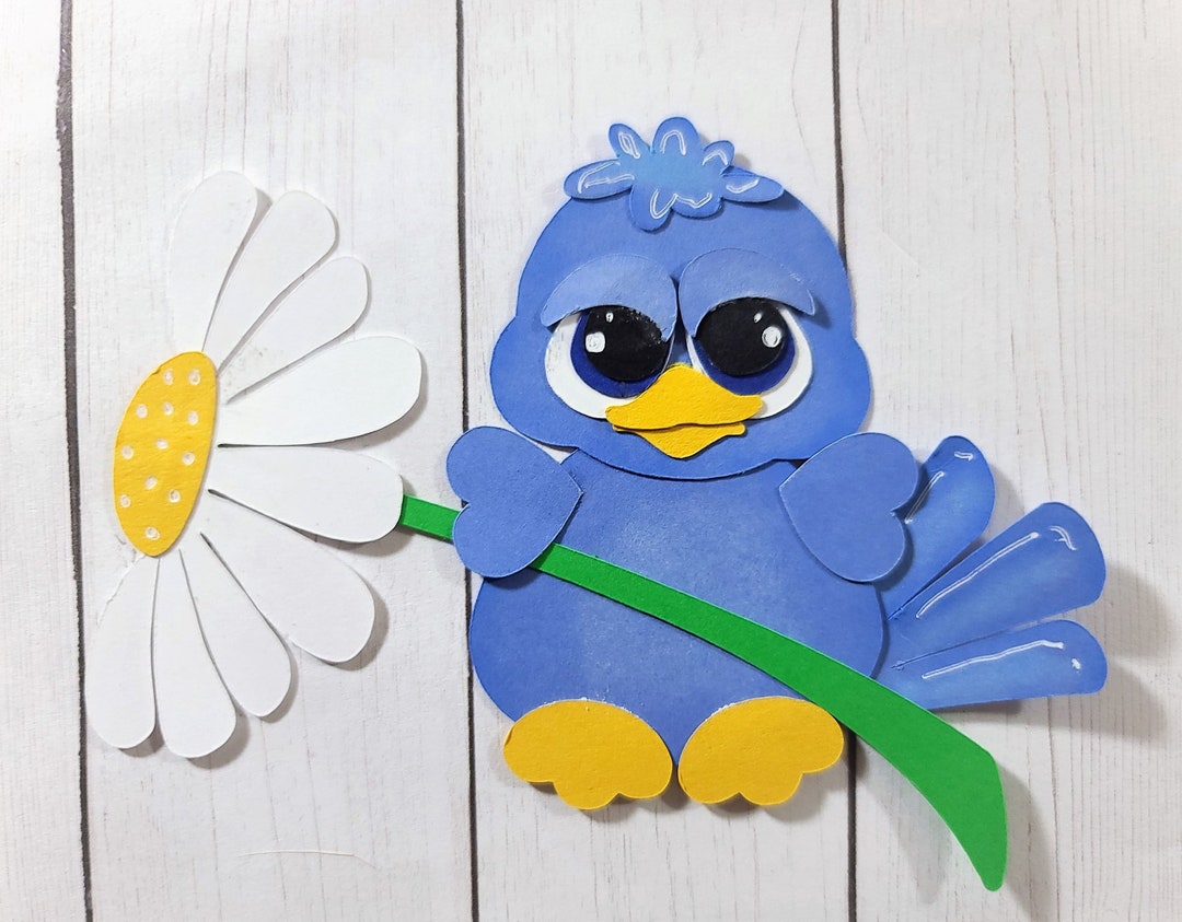 Spring Blue Bird on a Daisy Flower, Bird Scrapbook Embellishment, Bird ...