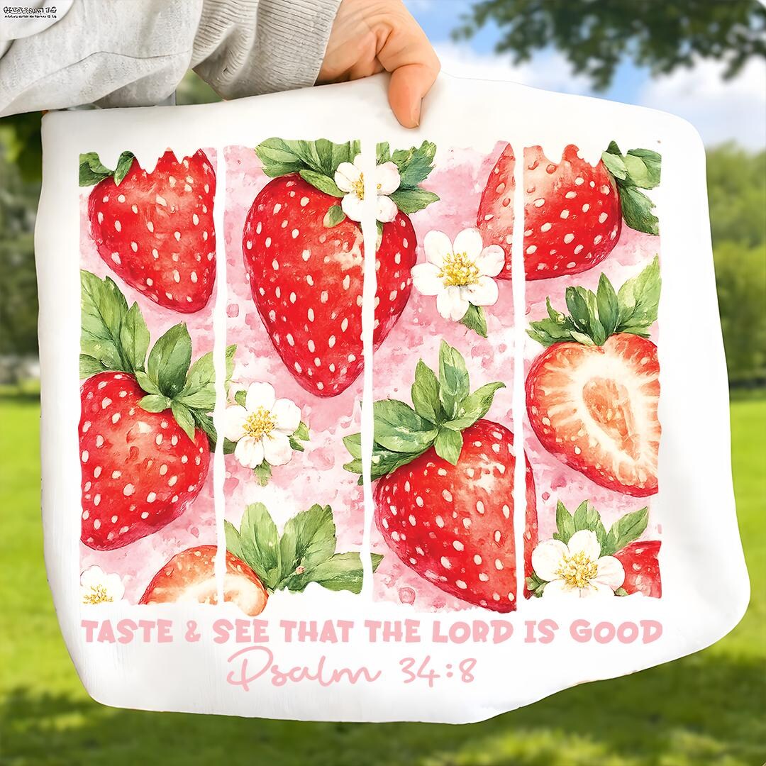 Strawberry Floral Christian Bible Verse PNG – Psalm 34:8 (digital ...