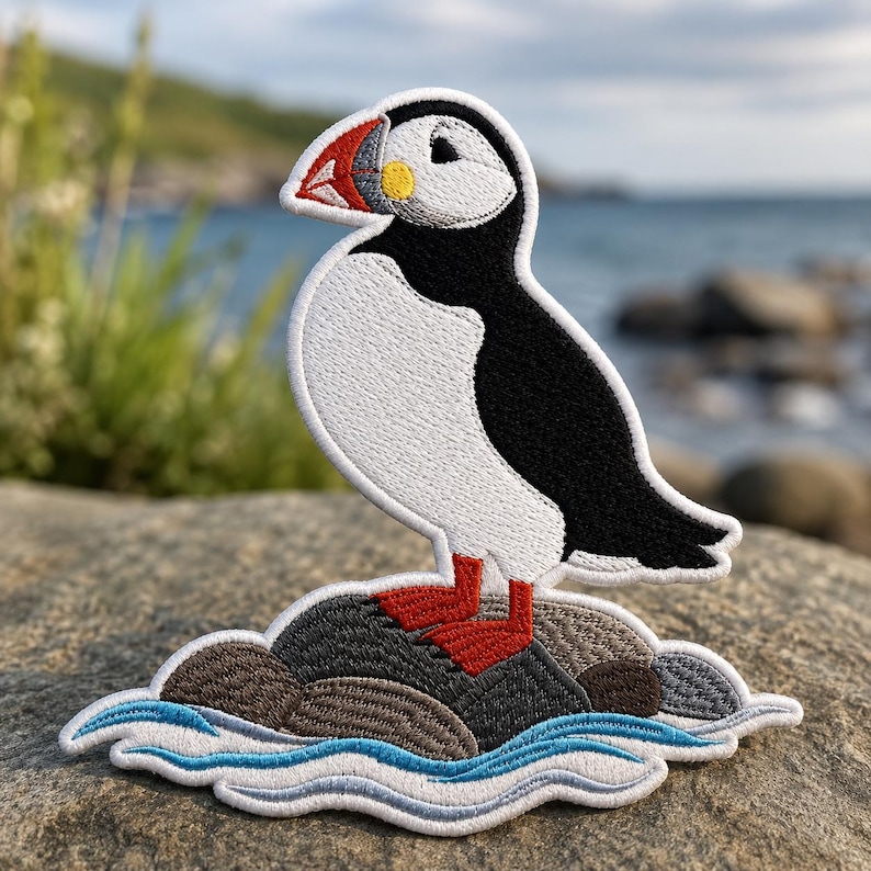 Puffin Bird Patch, Coastal Seabird Embroidered Applique, Iron on Sew on ...