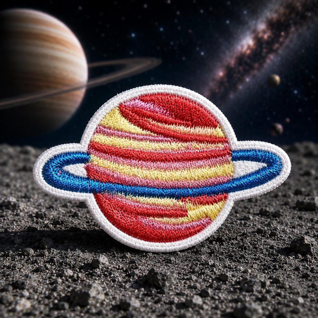 Red Saturn Planet Embroidered Patch: Iron on Space Badge for Jackets ...
