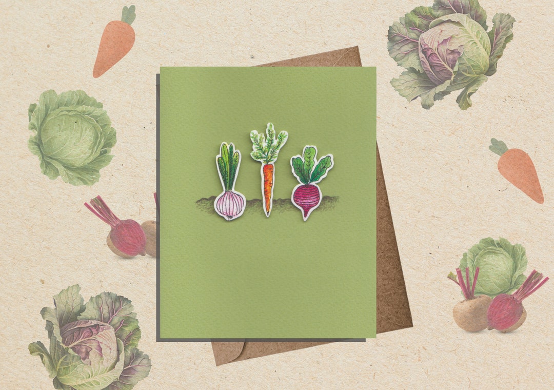 Hand Painted Garden Harvest Gift Card, Root Vegetables Collage, Garden ...