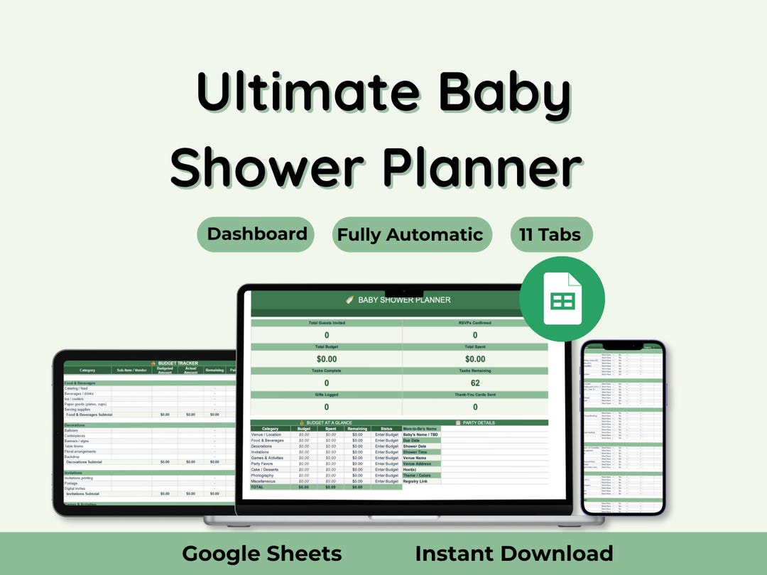Baby Shower Planner Spreadsheet | Budget, Guest List, Gifts (google ...