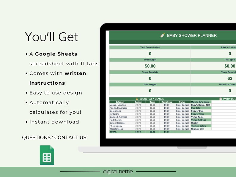Baby Shower Planner Spreadsheet | Budget, Guest List, Gifts (google ...