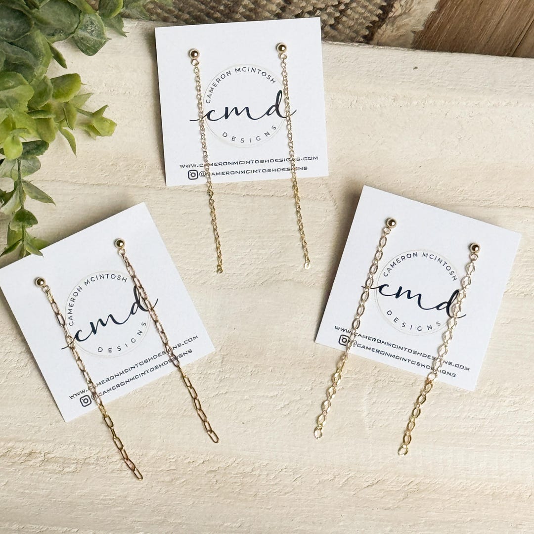 Gold Chain Duster Earrings | Long Dainty Chain Earrings on Ball Post ...