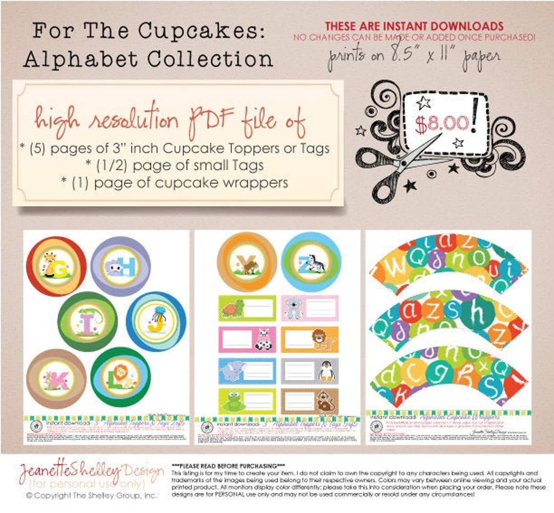 Colorful Alphabet Toppers Wrappers & Gift Tags-Party Bundle - Etsy México