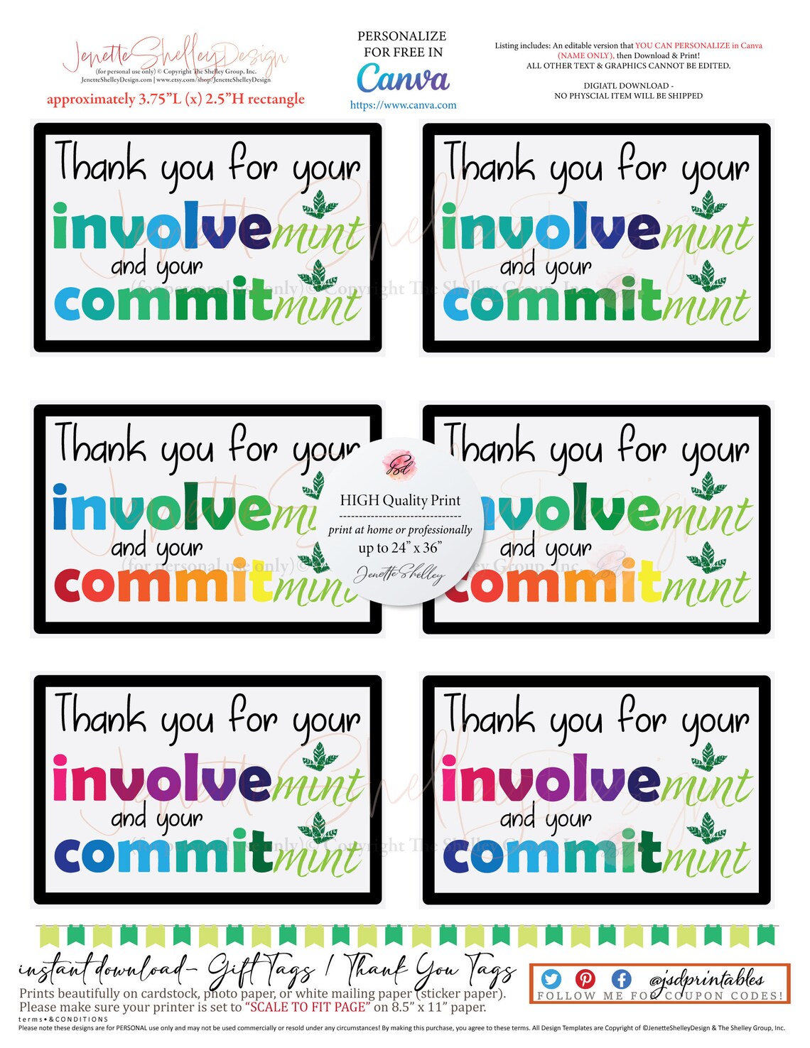 Thank You for Your Involvemint & Commitmint mint Theme - Etsy