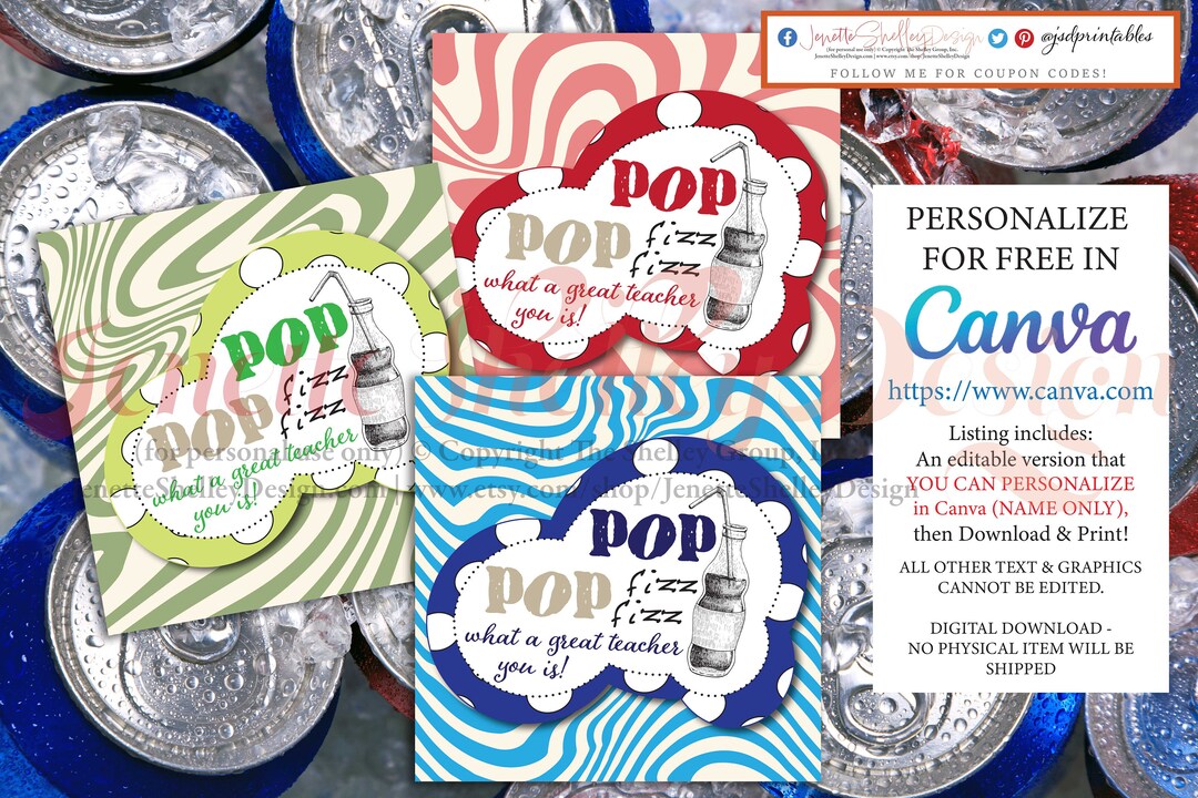 Soda Gift Tags for Soda Pop Gift Tags Soda Theme Gift Tags - Etsy