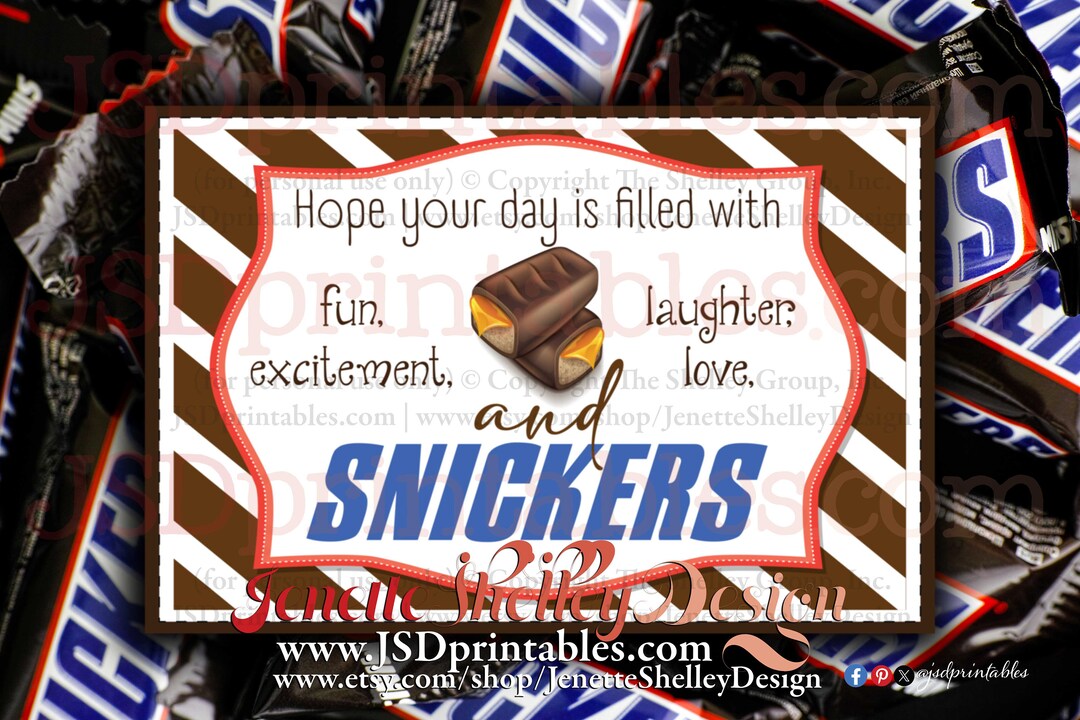 Day Filled With Snickers Candy Gift Tag for Chocolate Bar Tags for ...