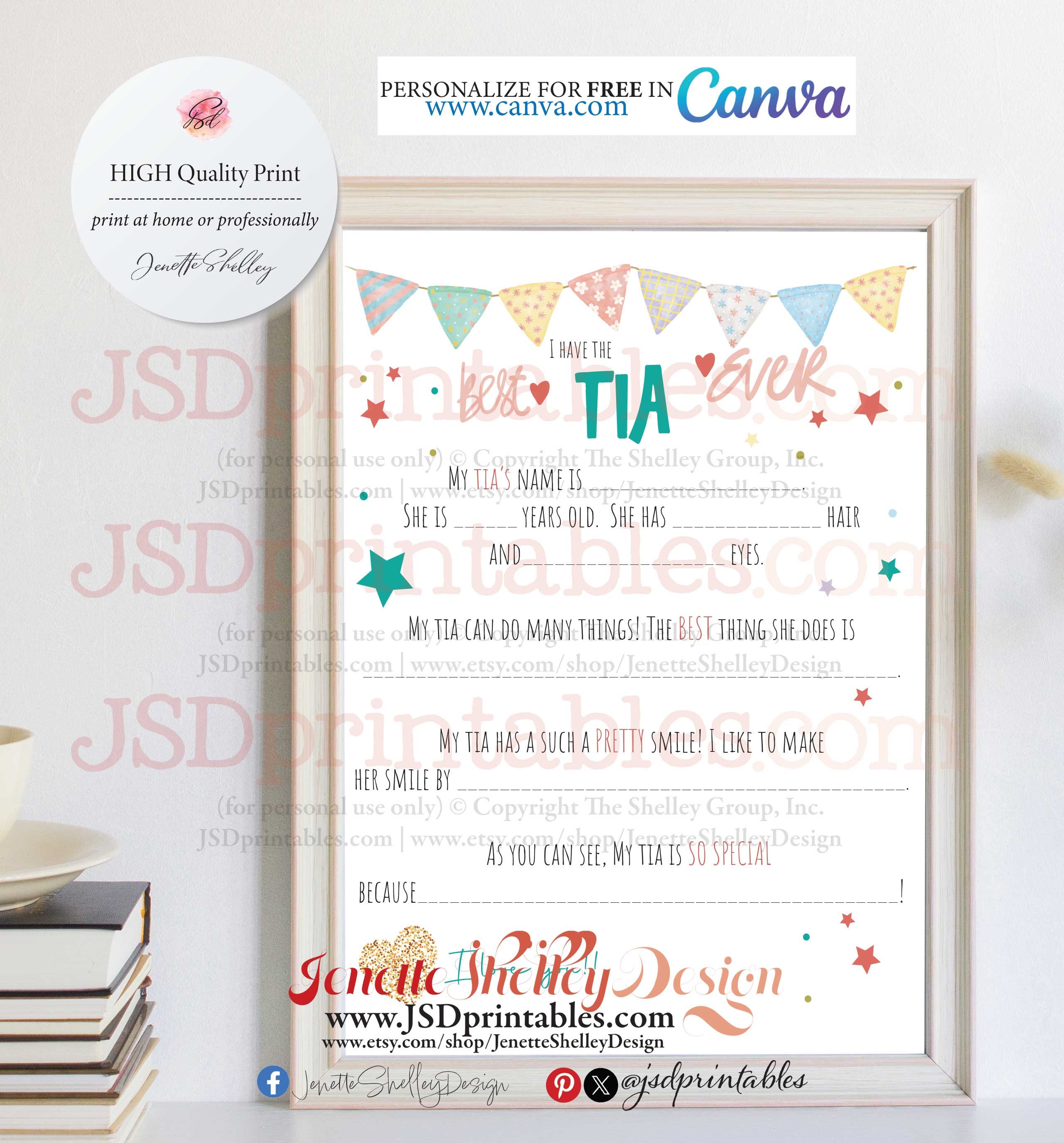 All About My Tia Letter for Tia Print Gift for Aunt Kids - Etsy