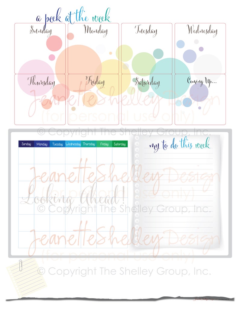 Peek at the Week Set weekly/daily Calendar or - Etsy
