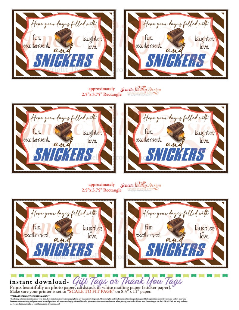 Hope Your Day is Filled With Snickers gift Tags Instant - Etsy