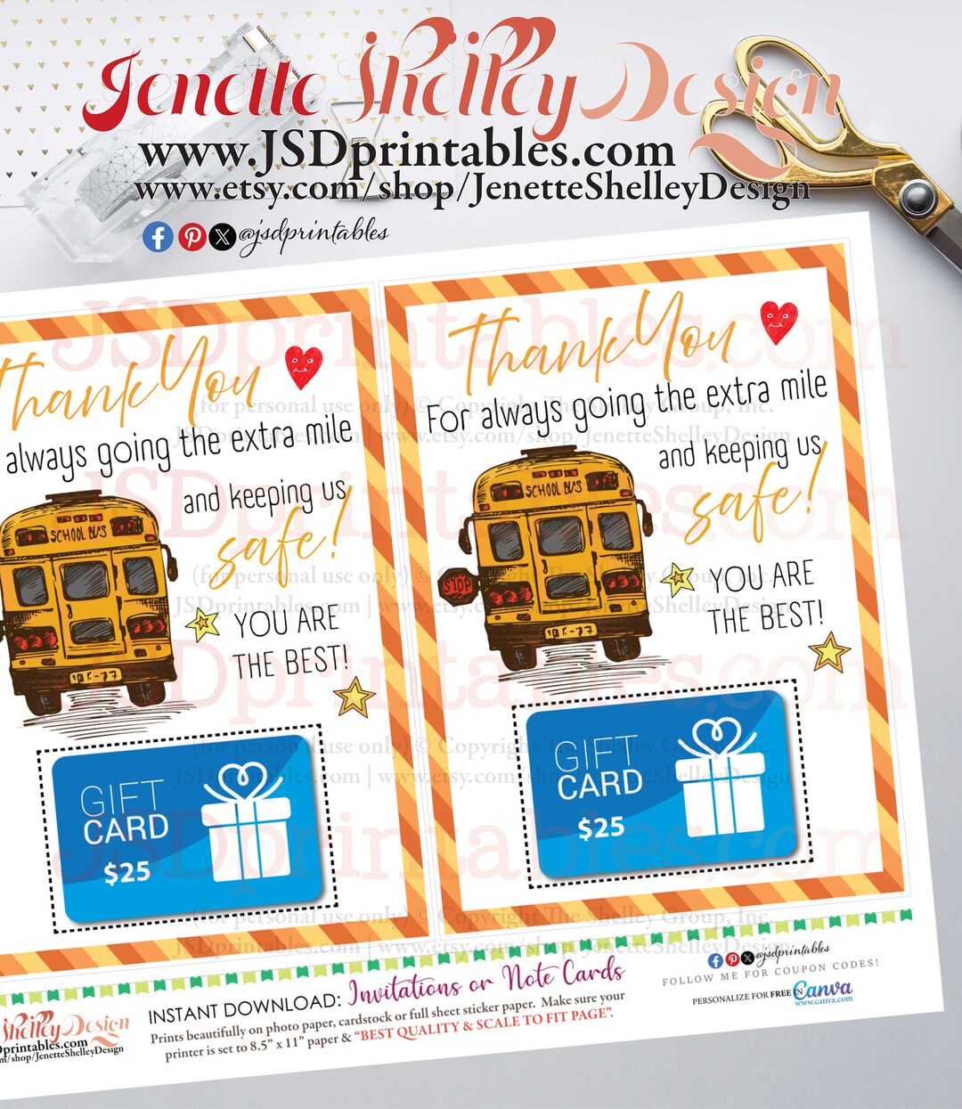 School Bus Driver Appreciation Thank You Tag Bus Driver Gift Card ...