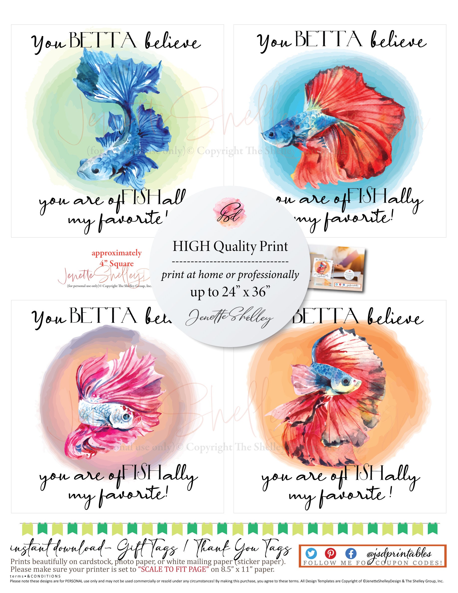 Betta Fish Gift Tags Printable Gift Tags Digital Gift Tags - Etsy