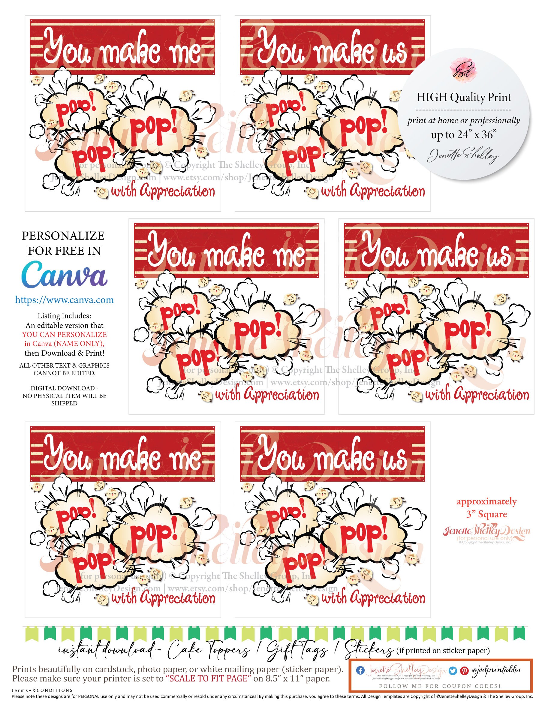 Popcorn Gift Tags, Appreciation Gift Tags, Office Gift Tags, Teacher ...