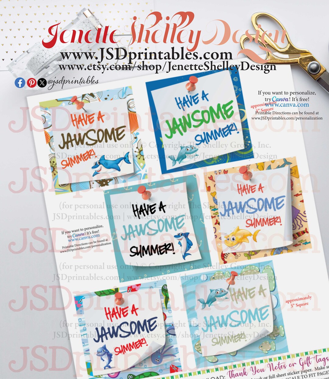 JAWSOME Summer Gift Tags for Summer Birthday Tags for End of School ...