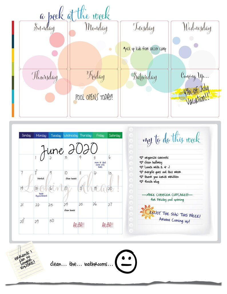 Peek at the Week Set weekly/daily Calendar or - Etsy