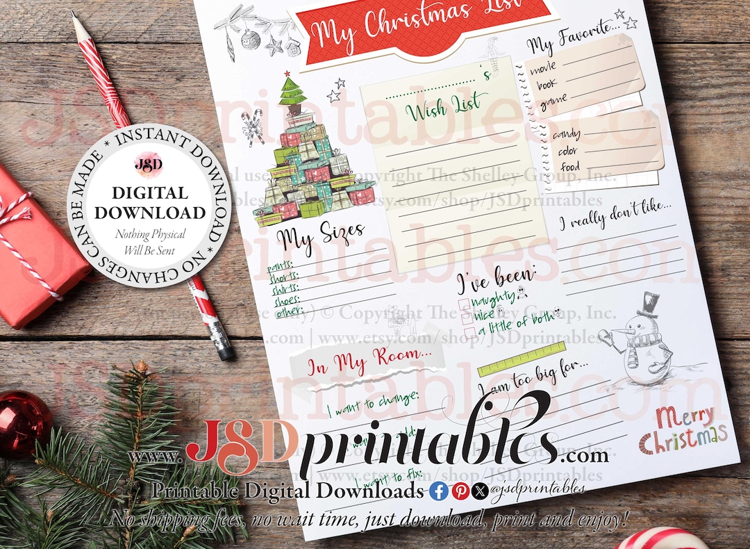 Kids Printable Christmas Wishlist for Christmas List for Kids Gift From ...