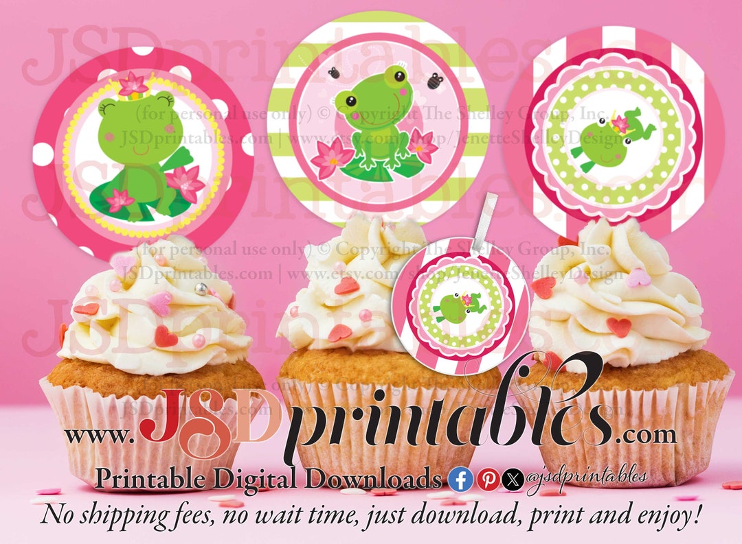 Little Pink Frog Party Cupcake Toppers for Birthday Frog Gift Tag Pink ...