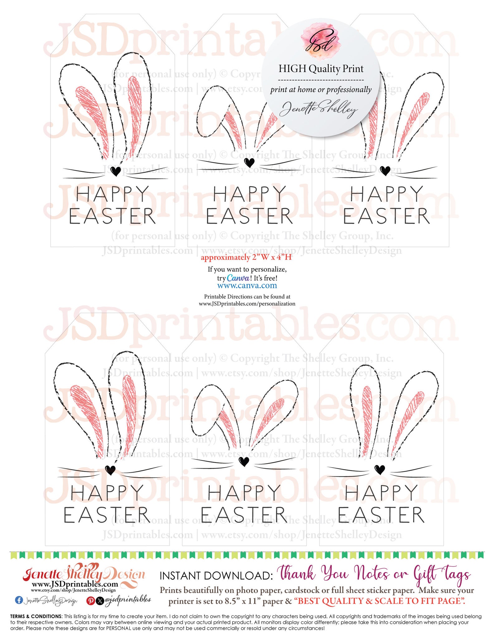 Happy Easter Gift Tag Bunny Tag Easter Bunny, Easter Basket Gift Tag ...