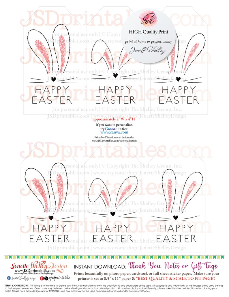 Happy Easter Gift Tag Bunny Tag Easter Bunny, Easter Basket Gift Tag ...
