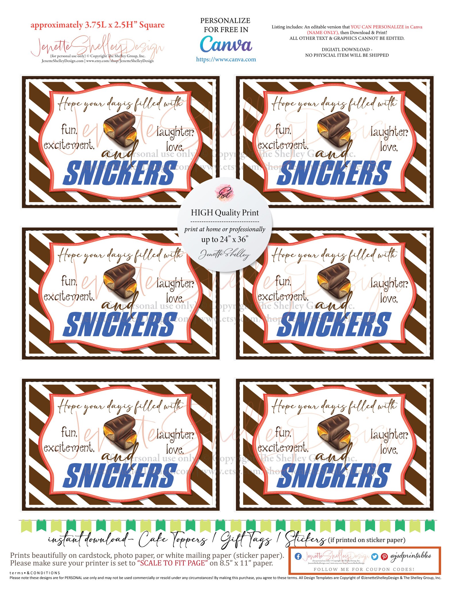 Hope Your Day is Filled With Snickers gift Tags Instant - Etsy