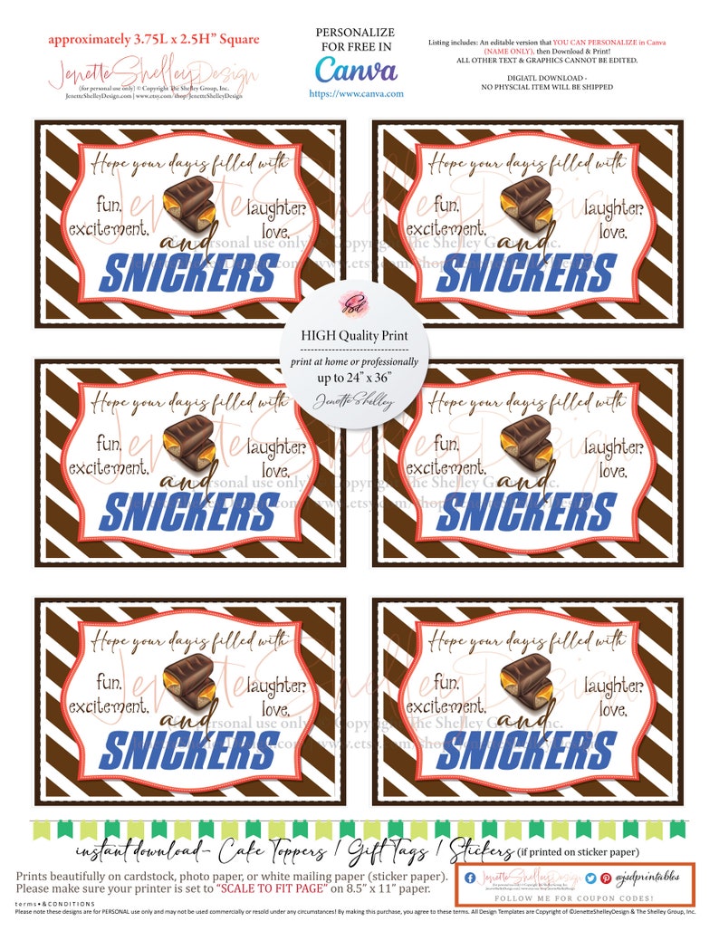 Hope Your Day is Filled With Snickers gift Tags Instant - Etsy