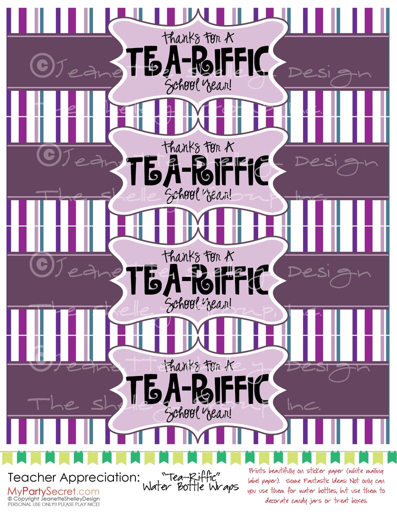 Thanks for a TEA-RIFFIC School Year water Bottle Wraps - Etsy