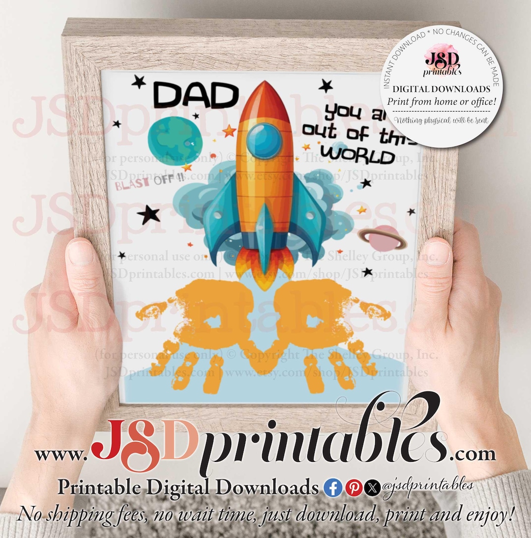 Out of the World Dad Handprint Keepsake for Dad Art Print Kids Actual ...