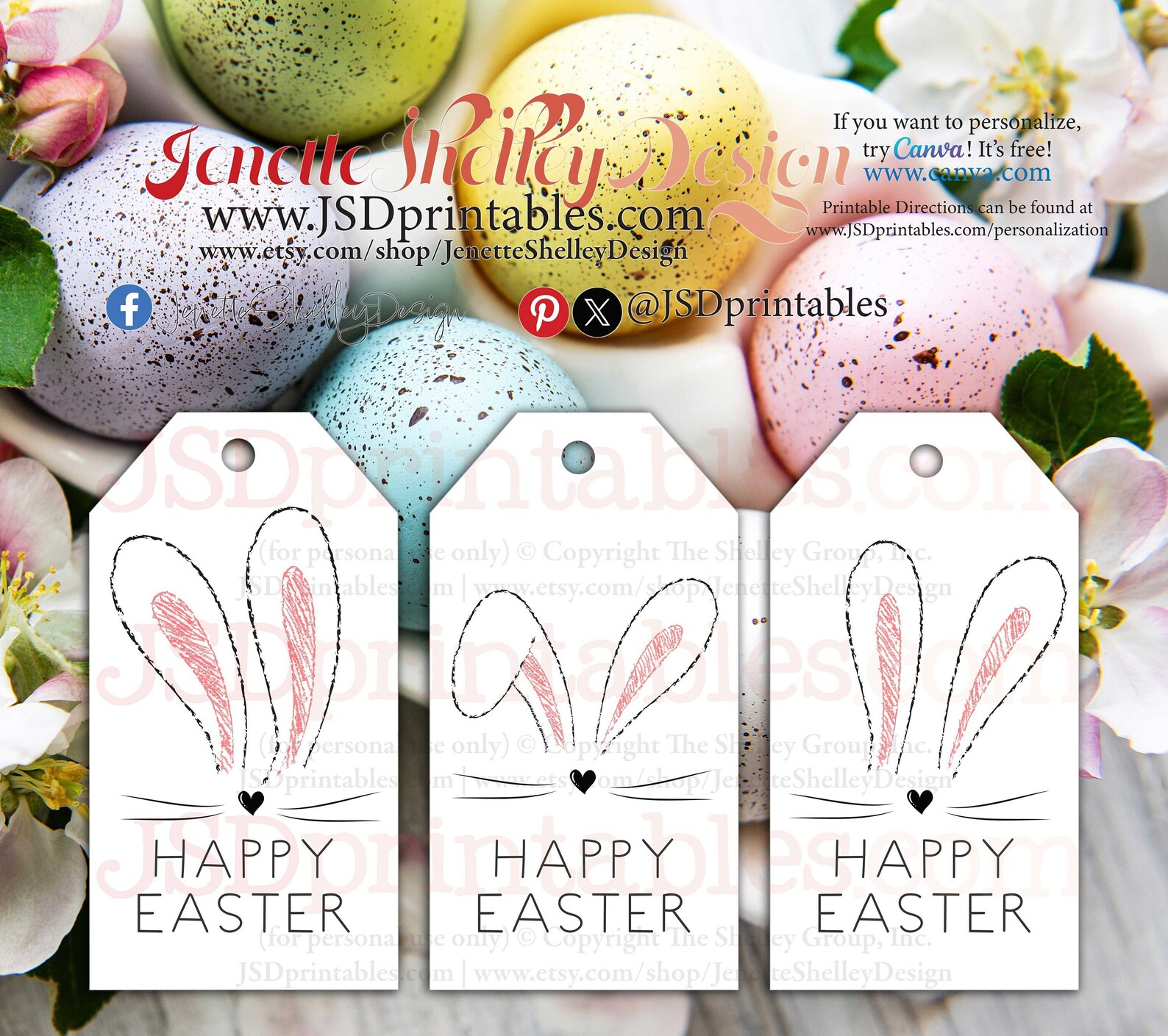 Happy Easter Gift Tag Bunny Tag Easter Bunny, Easter Basket Gift Tag ...