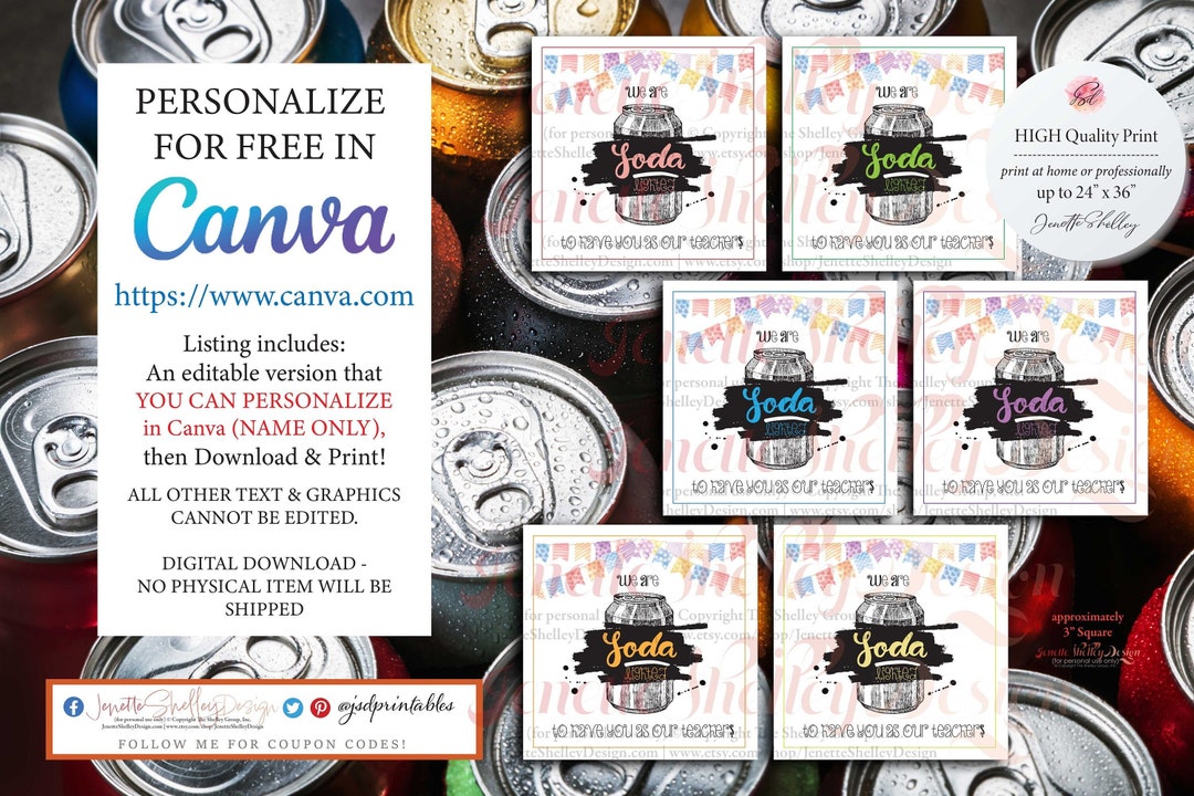 Soda Gift Tags for Teacher Printable Gift Tags Digital Gift - Etsy