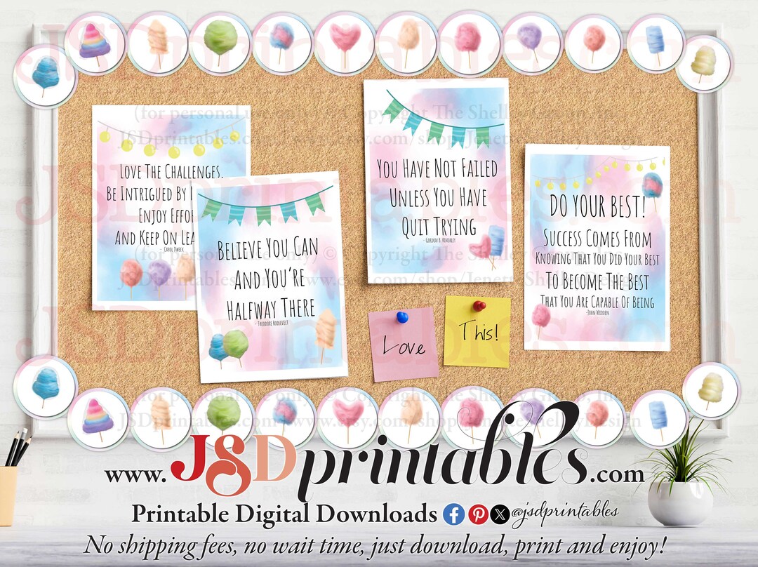 Cotton Candy Growth Mindset Print Inspirational Quotes for Classroom ...