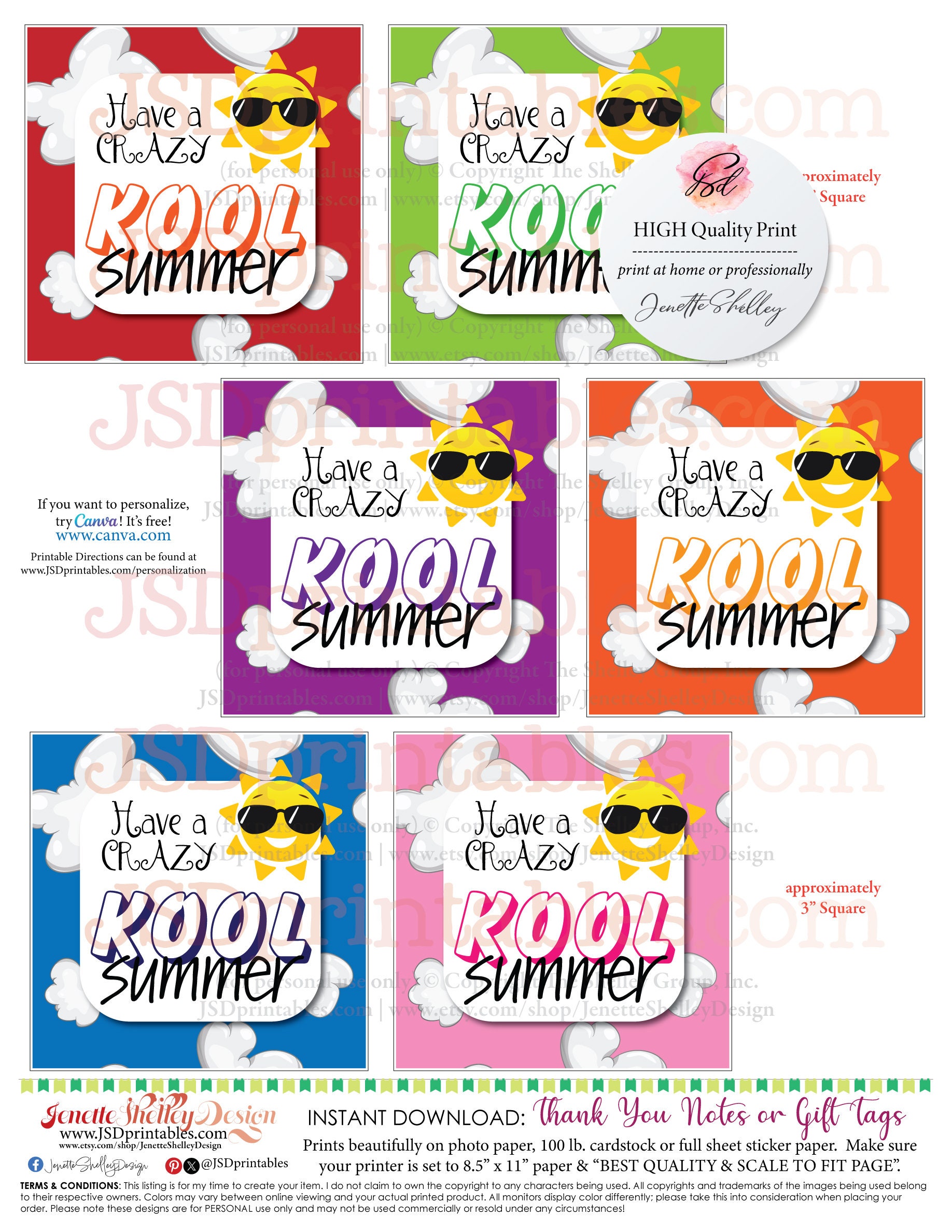 Kool Summer Gift Tags for Summer Classroom Tags for Students Summer Tag ...