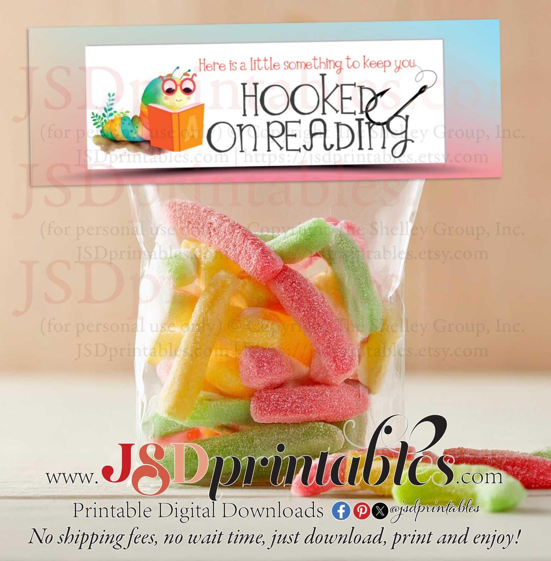 Hooked on Reading Gift Tags Classroom Book Worm Tag for Candy Gift Tags ...
