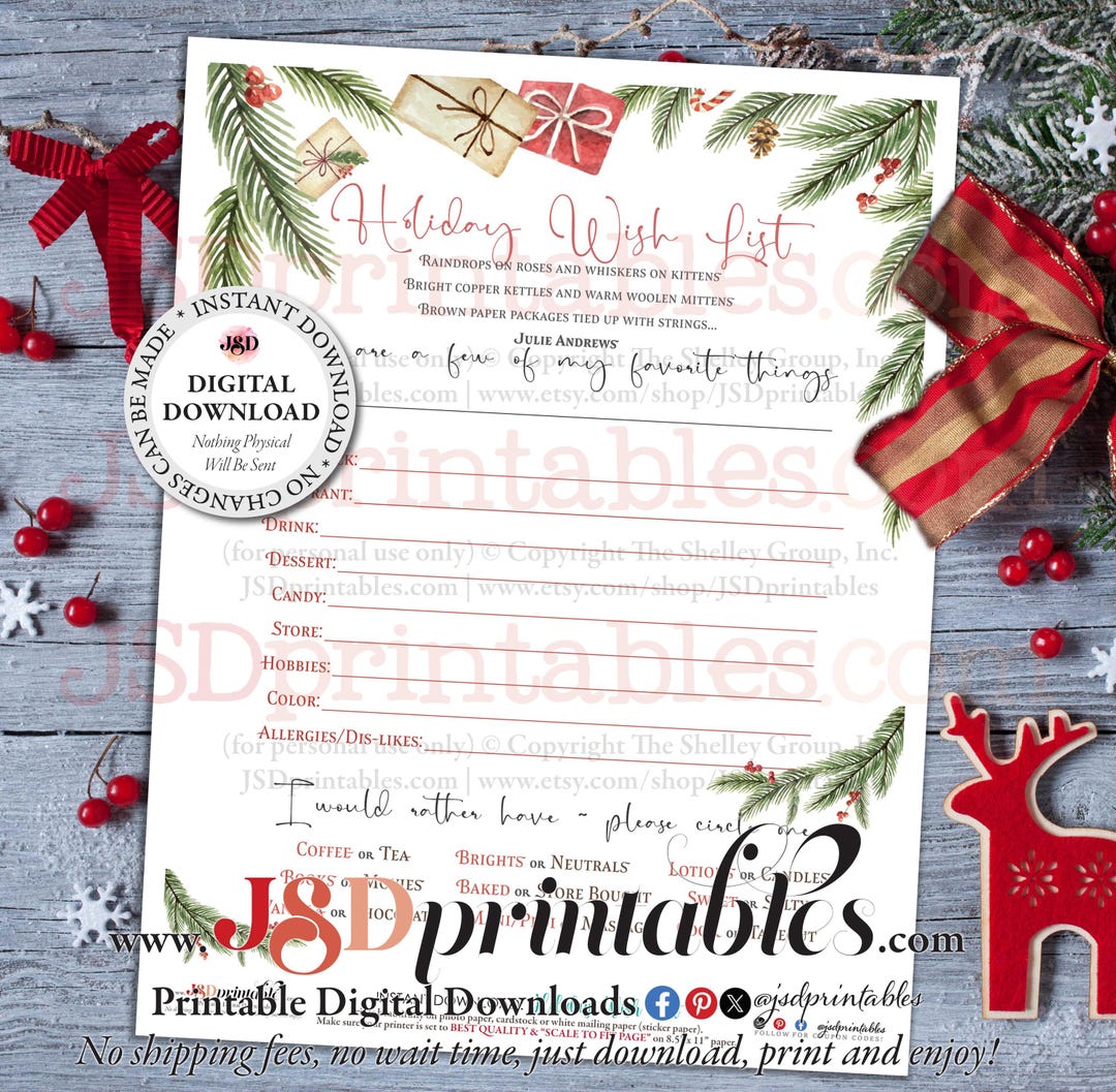 My Favorite Things Secret Santa Gift List for Party Survey for ...