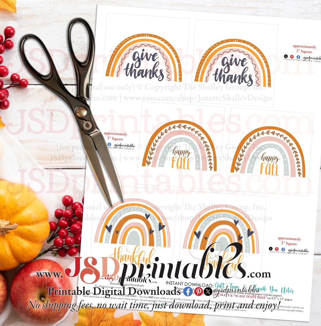 Fall Rainbow Gift Tag for Fall Thankful Gift Tags Thanksgiving Tags ...
