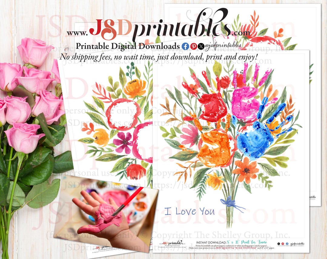 Bouquet Flowers Handprint Gift, Art Crafts From Kids Flower Keepsake ...