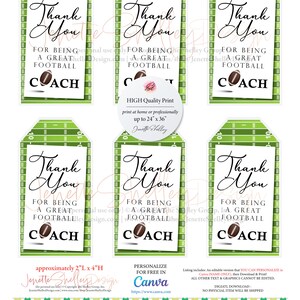 Thank You Coach Football Gift Tags for Coaches Printable Gift - Etsy