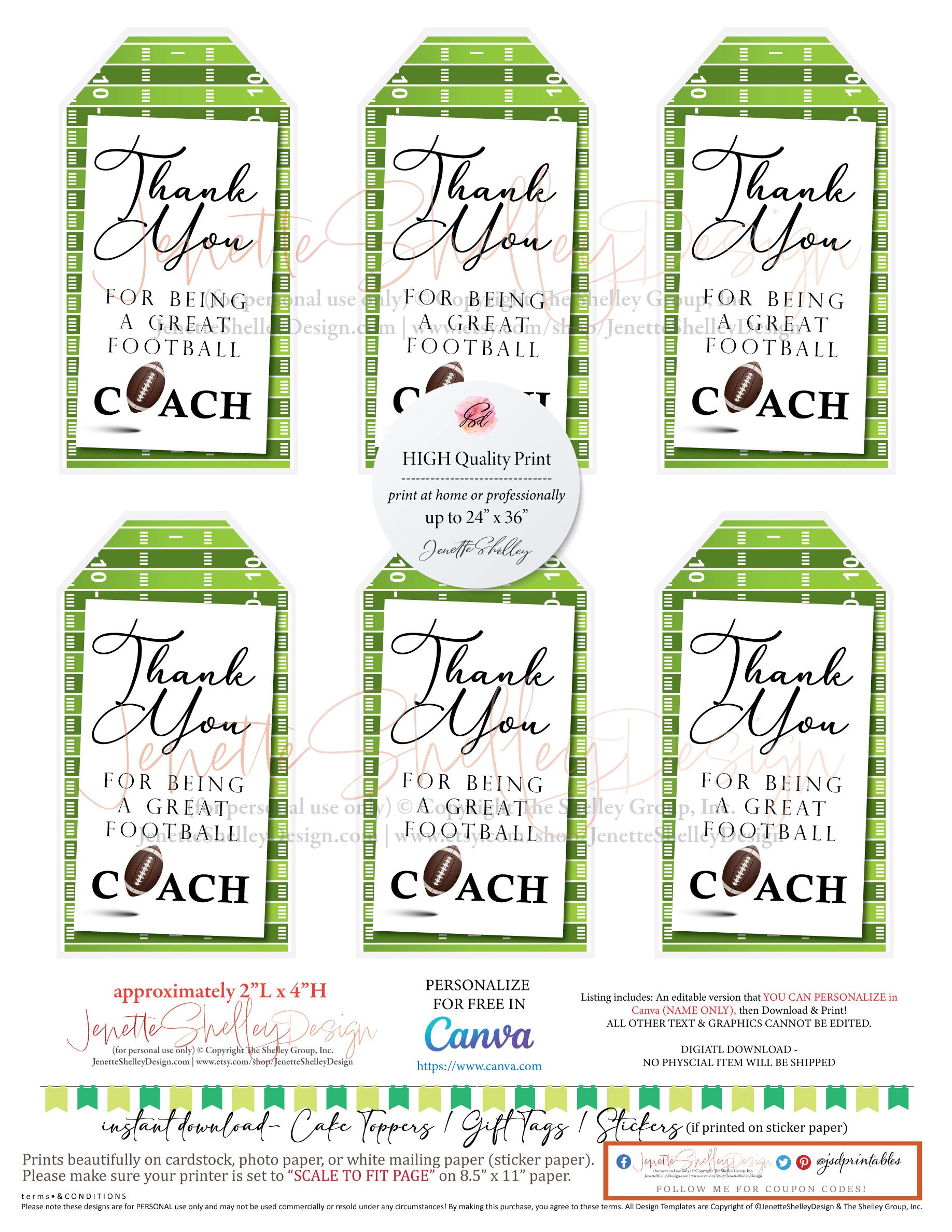 Thank You Coach Football Gift Tags for Coaches Printable Gift - Etsy