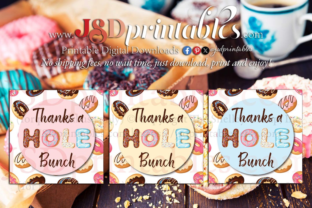 Thanks A Hole Bunch Donut Gift Tags for Donut Party, Office Donuts for ...