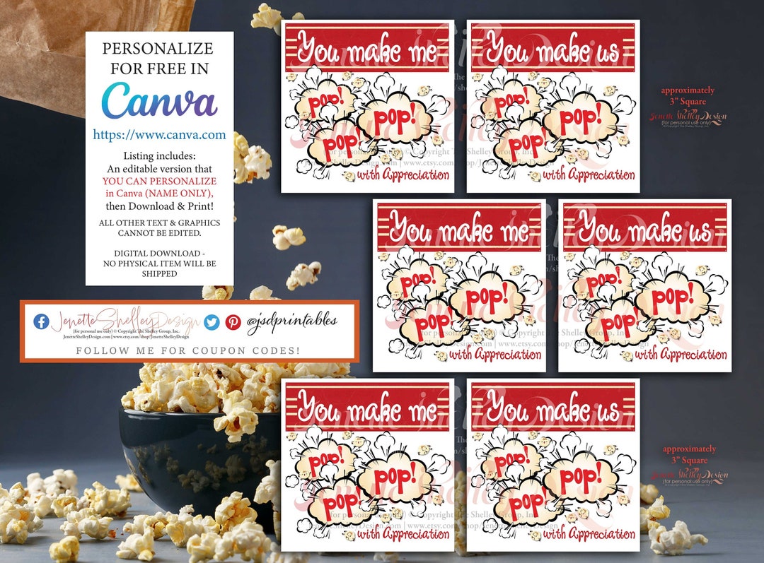 Popcorn Gift Tags, Appreciation Gift Tags, Office Gift Tags, Teacher ...