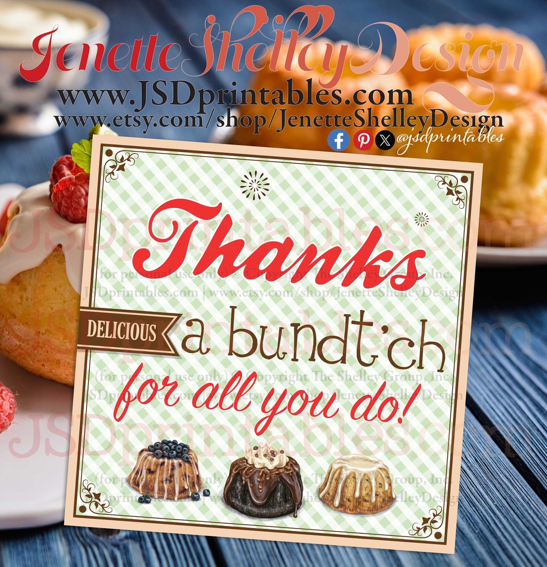 Thanks A Bundt'ch Gift Tags for Bundt Cake Gift for Teacher Gift for ...